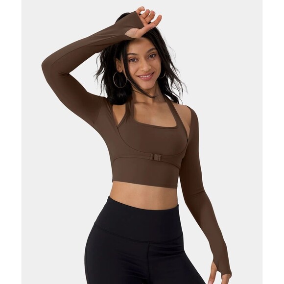 HALARA | Tops | Nwt Halara Softlyzero Plush Halter Long Sleeve Cropped ...